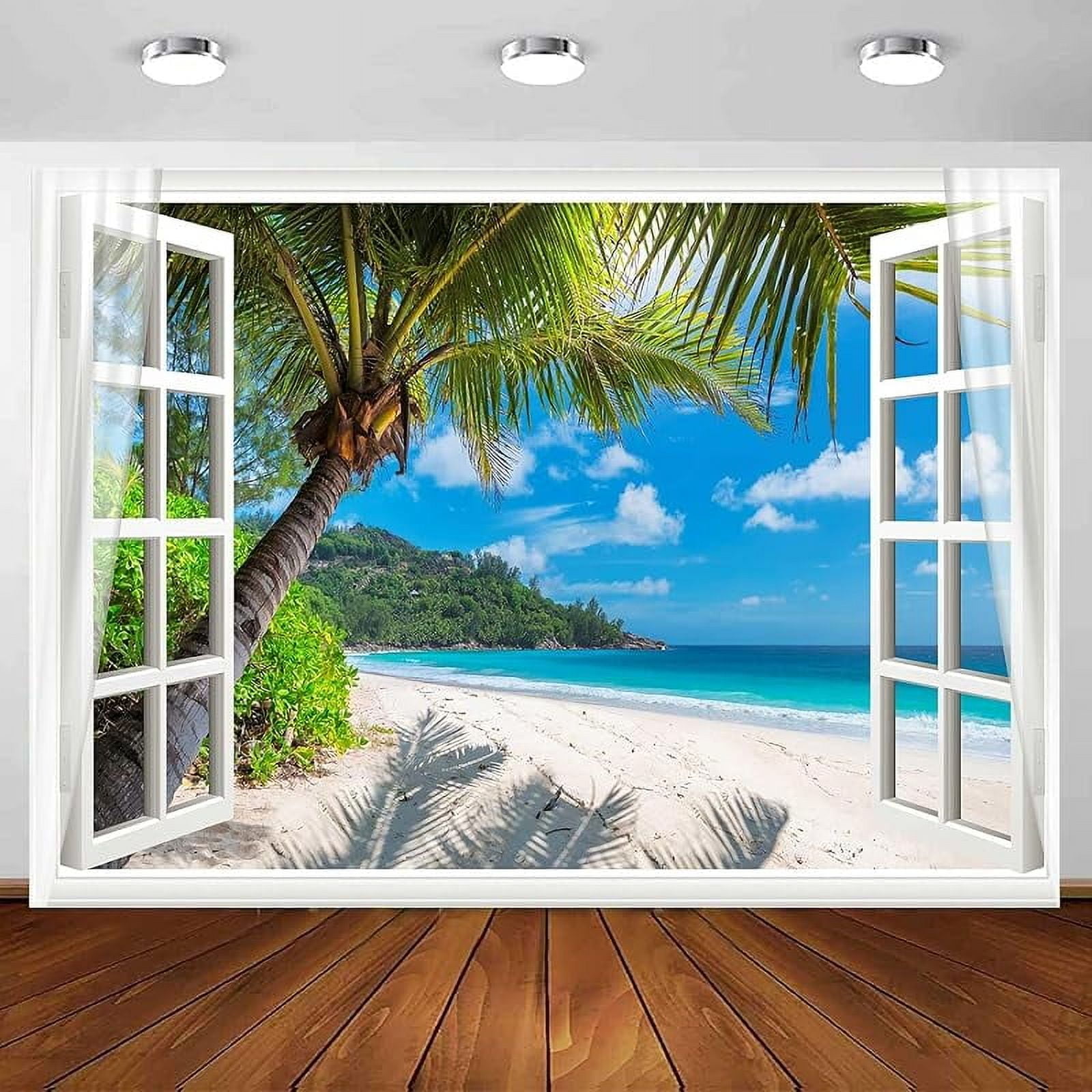 Summer Seaside Backdrop, Tropical Beach Palm Tree Photo Background ...