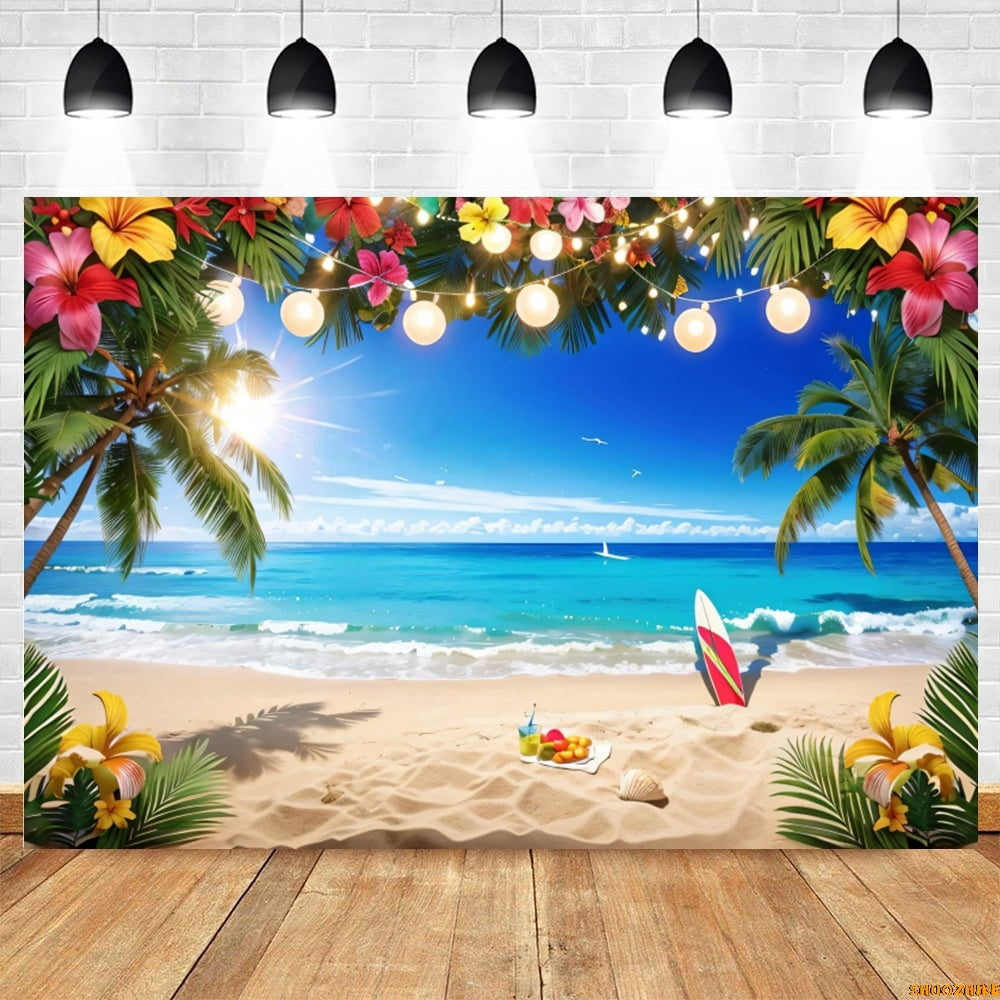 Summer Seaside Beach Party Photography Backdrop Sea Ocean Tropical Palm ...