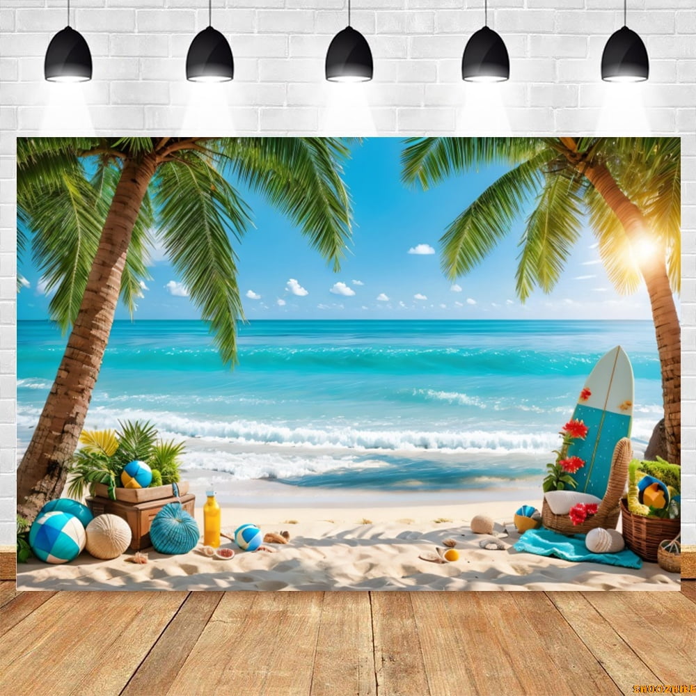 Summer Seaside Beach Party Photography Backdrop Sea Ocean Tropical Palm ...