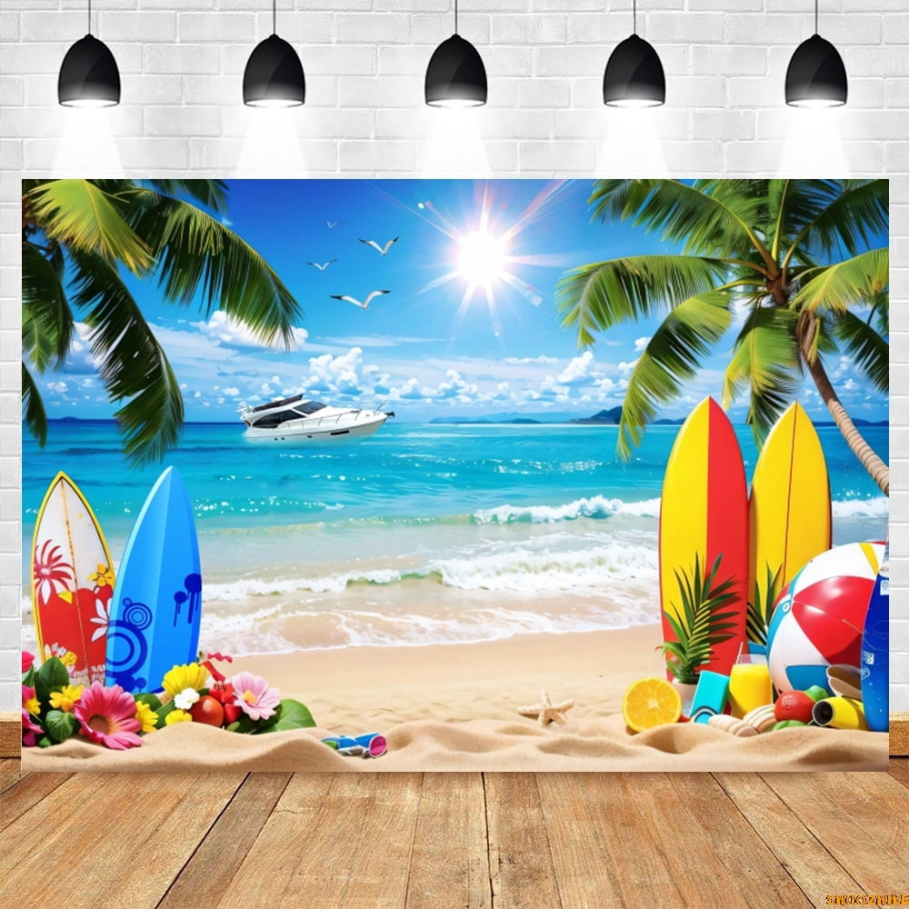 Summer Seaside Beach Party Photography Backdrop Sea Ocean Tropical Palm ...