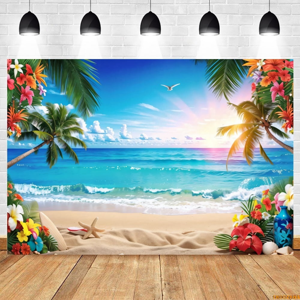 Summer Seaside Beach Party Photography Backdrop Sea Ocean Tropical Palm ...