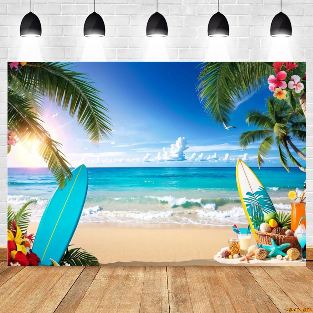 Summer Seaside Beach Party Photography Backdrop Sea Ocean Tropical Palm ...
