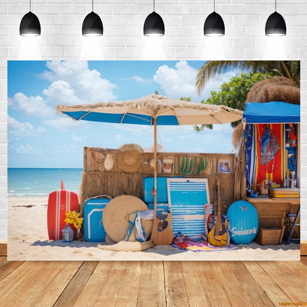 Summer Seaside Beach Party Photography Backdrop Sea Ocean Tropical Palm ...