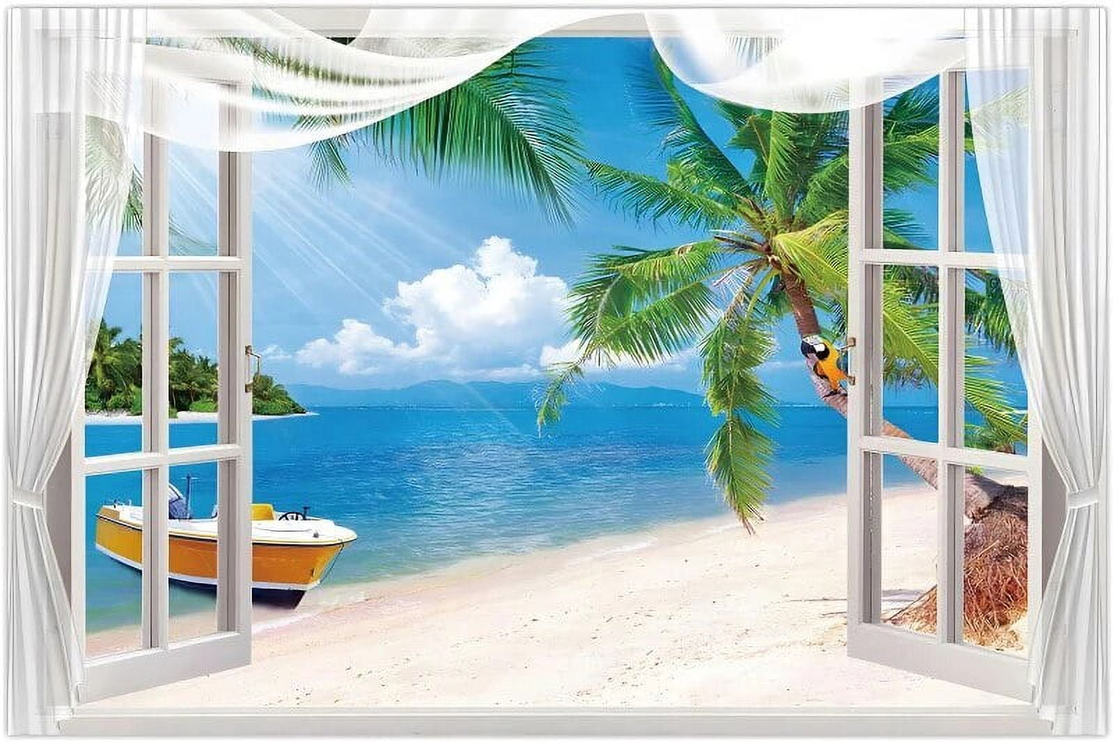 Summer Seaside Beach Scene Backdrop Tropical Trees Flower Island Sea ...