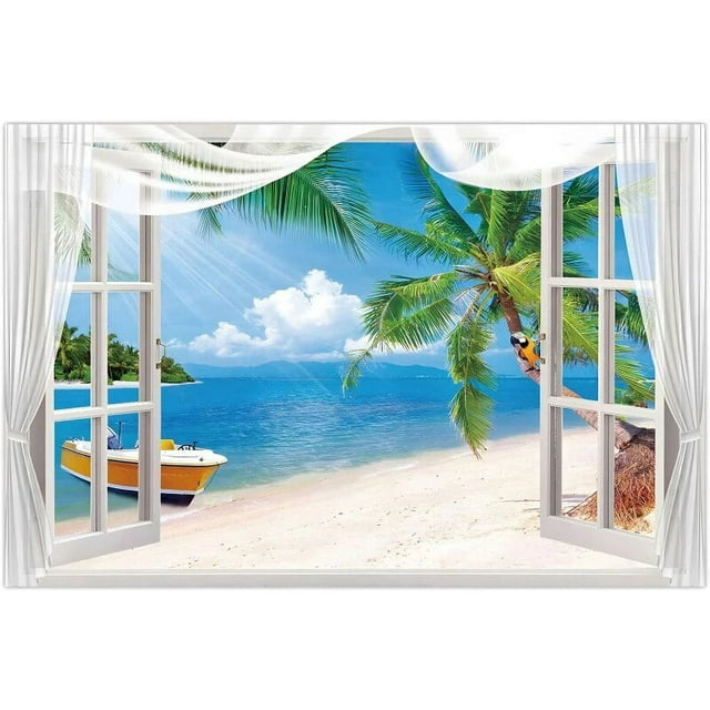 Summer Seaside Beach Scene Backdrop Tropical Trees Flower Island Sea ...
