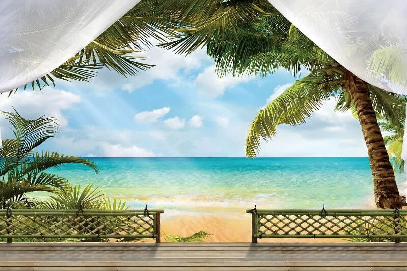 Summer Seaside Beach Scene Backdrop Tropical Trees Flower Island Sea ...