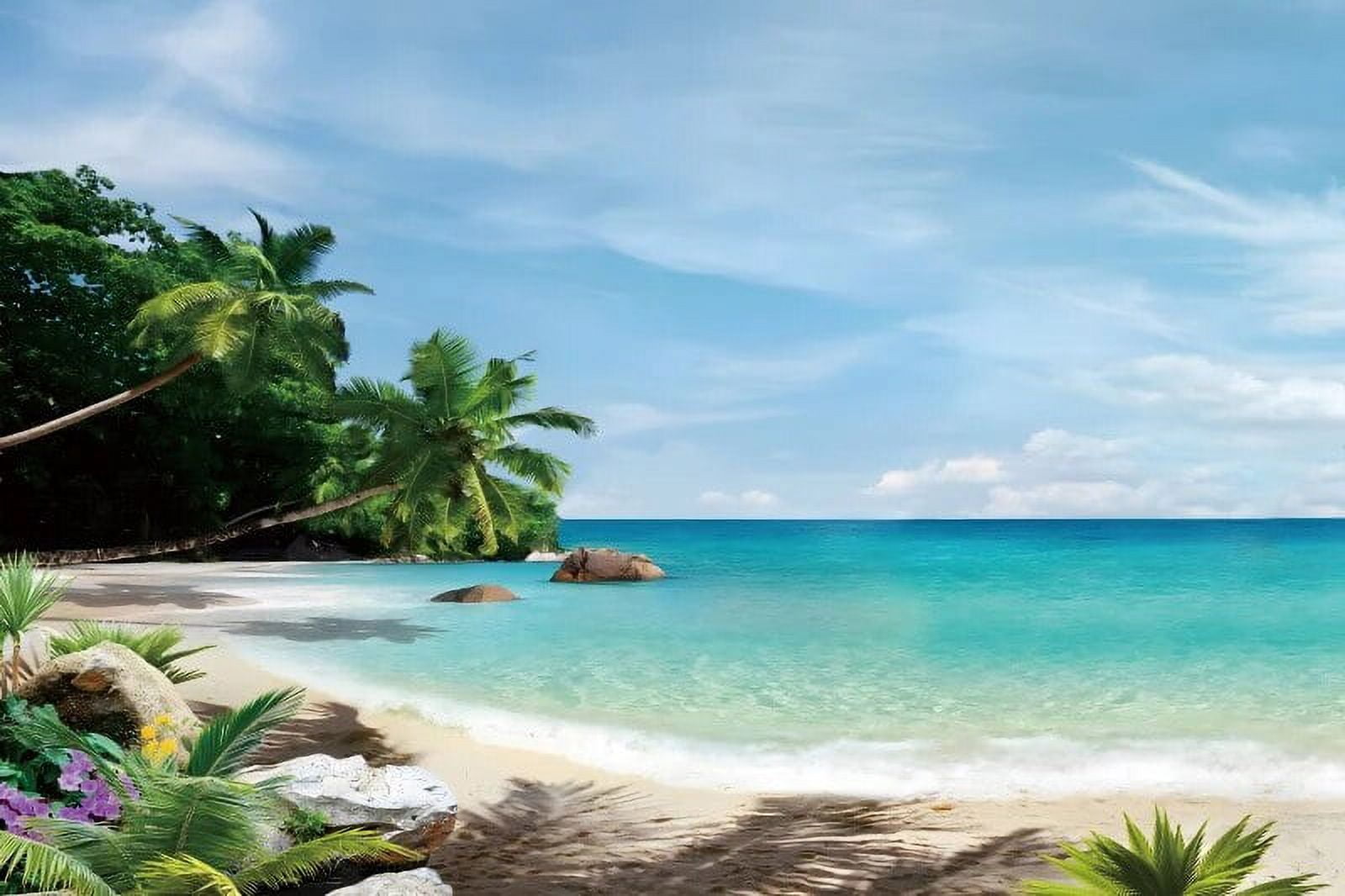 Summer Seaside Beach Scene Backdrop Tropical Trees Flower Island Sea Waves Bridal Shower ...