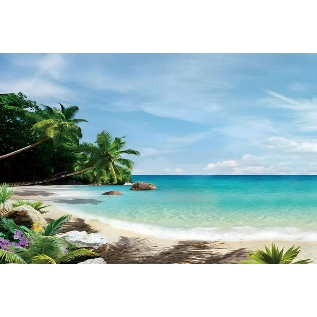 Summer Seaside Beach Scene Backdrop Tropical Trees Flower Island Sea ...