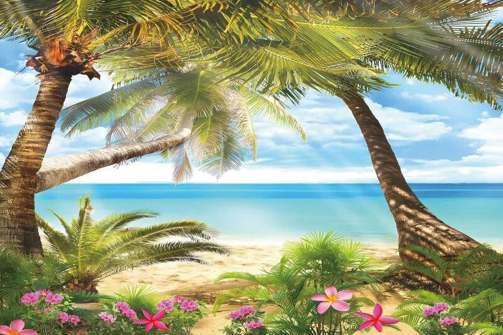 Summer Seaside Beach Scene Backdrop Tropical Trees Flower Island Sea ...