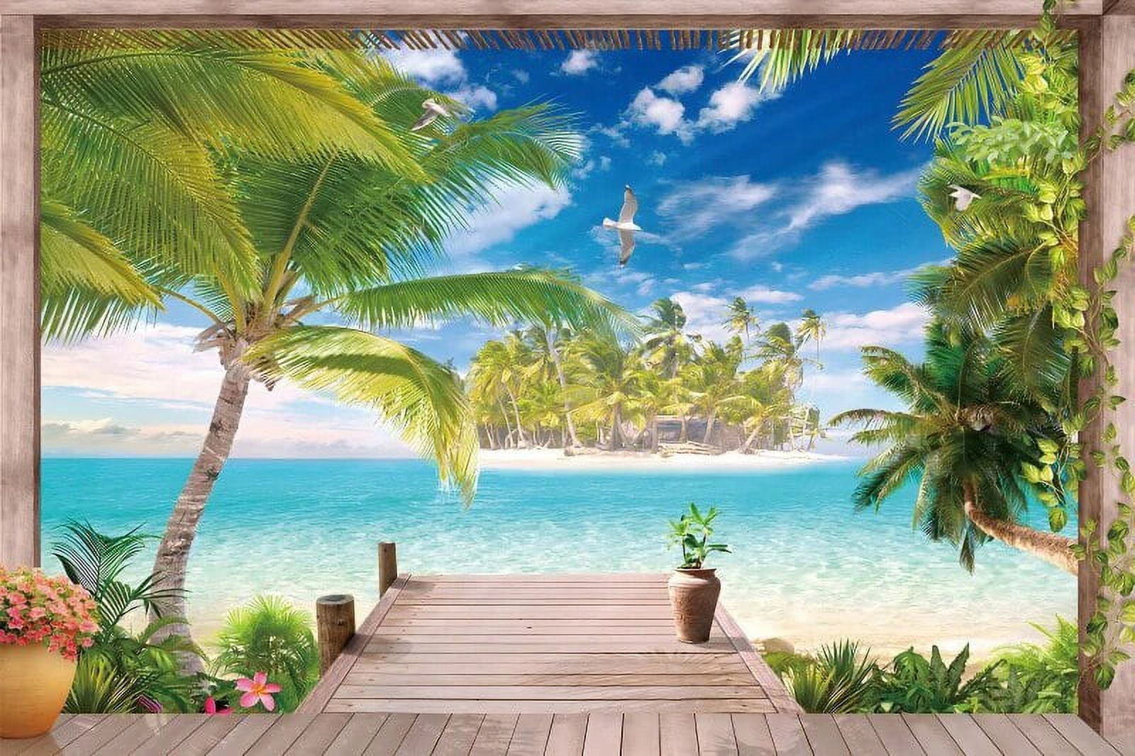 Summer Seaside Beach Scene Backdrop Tropical Trees Flower Island Sea ...