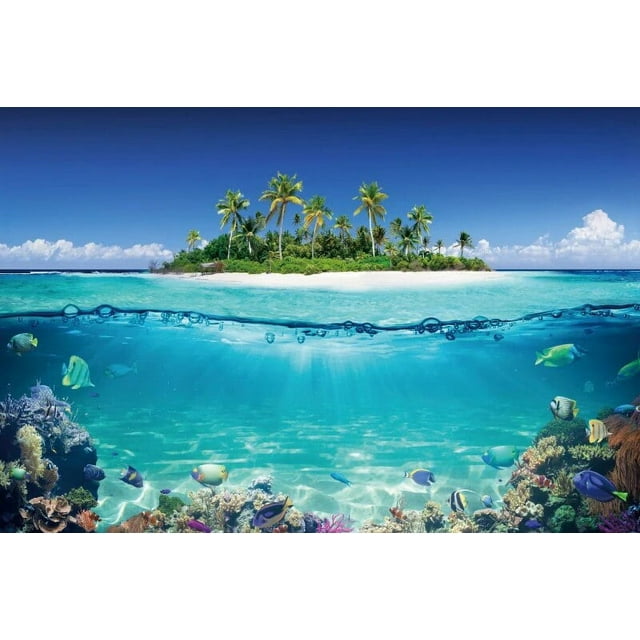 Summer Seaside Beach Scene Backdrop Tropical Trees Flower Island Sea ...