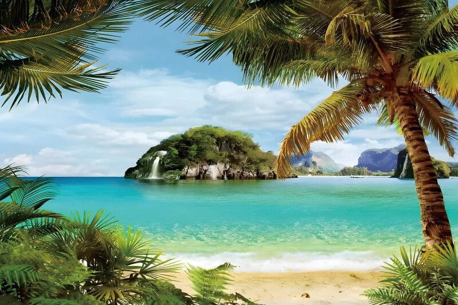 Summer Seaside Beach Scene Backdrop Tropical Trees Flower Island Sea ...