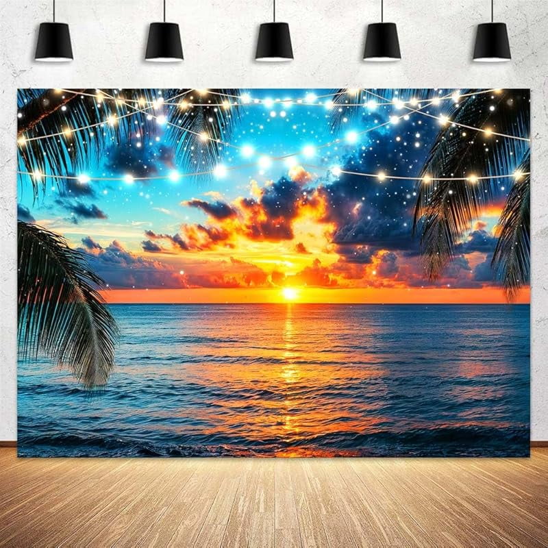 Summer Seaside Beach Sunset Backdrops Tropical Palm Trees Photo ...
