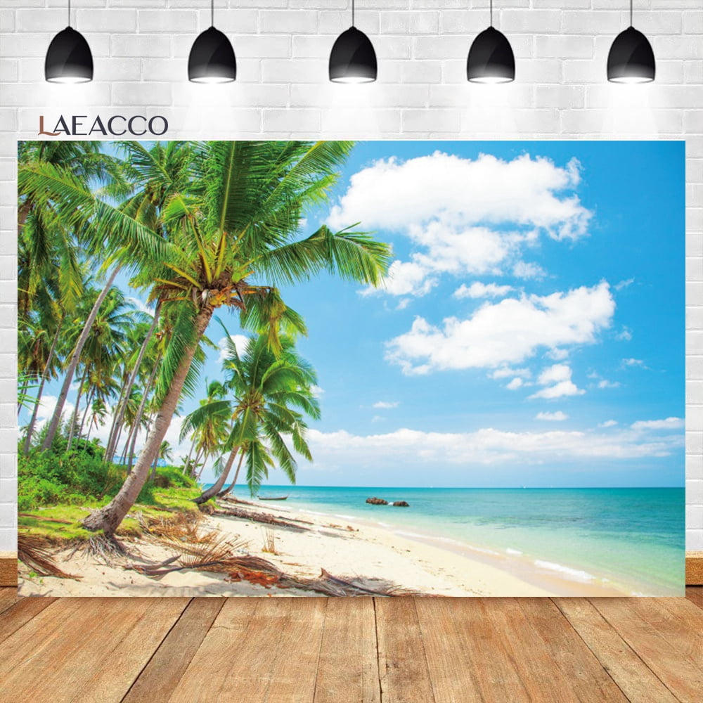 Summer Seaside Holiday Party Backdrop Tropical Beach Palm Trees Bright ...