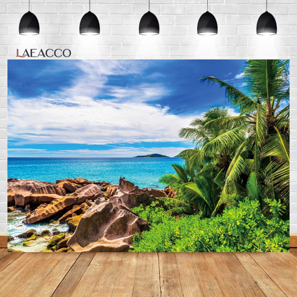 Summer Seaside Holiday Party Backdrop Tropical Beach Palm Trees Bright ...