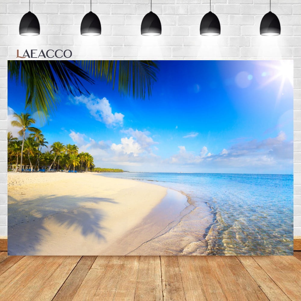 Summer Seaside Holiday Party Backdrop Tropical Beach Palm Trees Bright ...