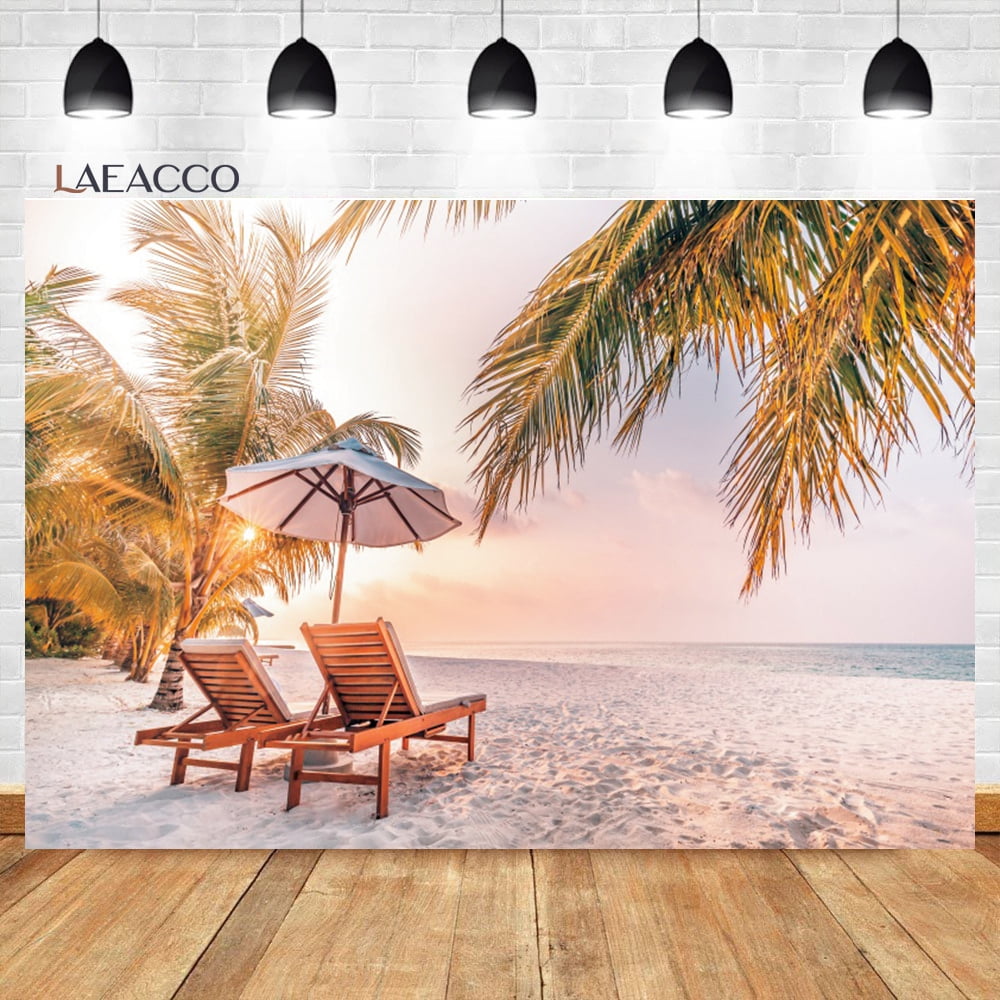 Summer Seaside Holiday Party Backdrop Tropical Beach Palm Trees Bright ...