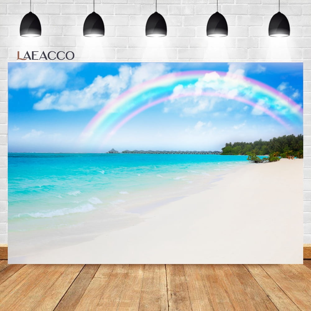 Summer Seaside Holiday Party Backdrop Tropical Beach Palm Trees Bright ...