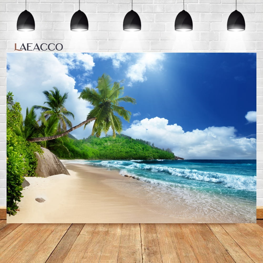 Summer Seaside Holiday Party Backdrop Tropical Beach Palm Trees Bright ...