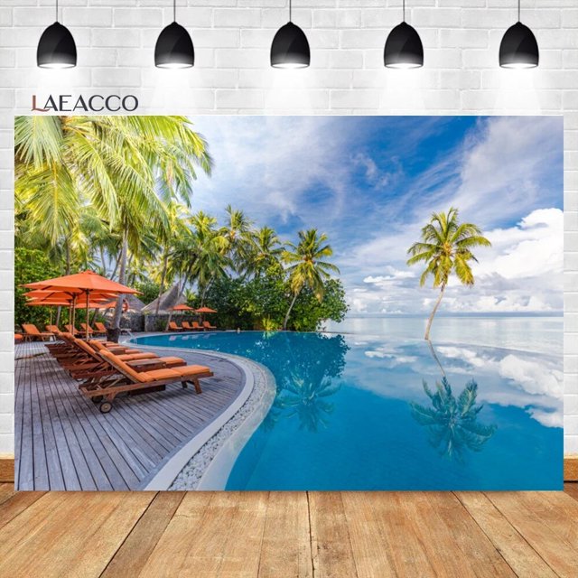 Summer Seaside Modern Villa Backdrop Blue Swimming Pool Sea View Room ...