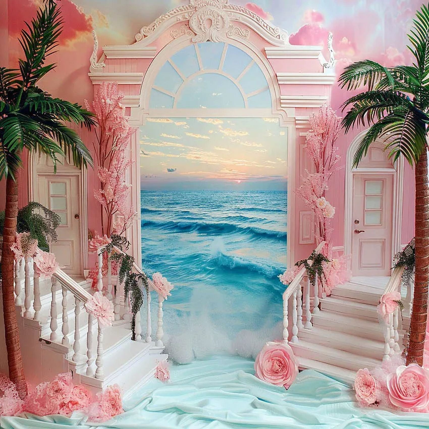 Summer Seaside Pink House Beach Princess Girl Birthday Party Portrait r ...