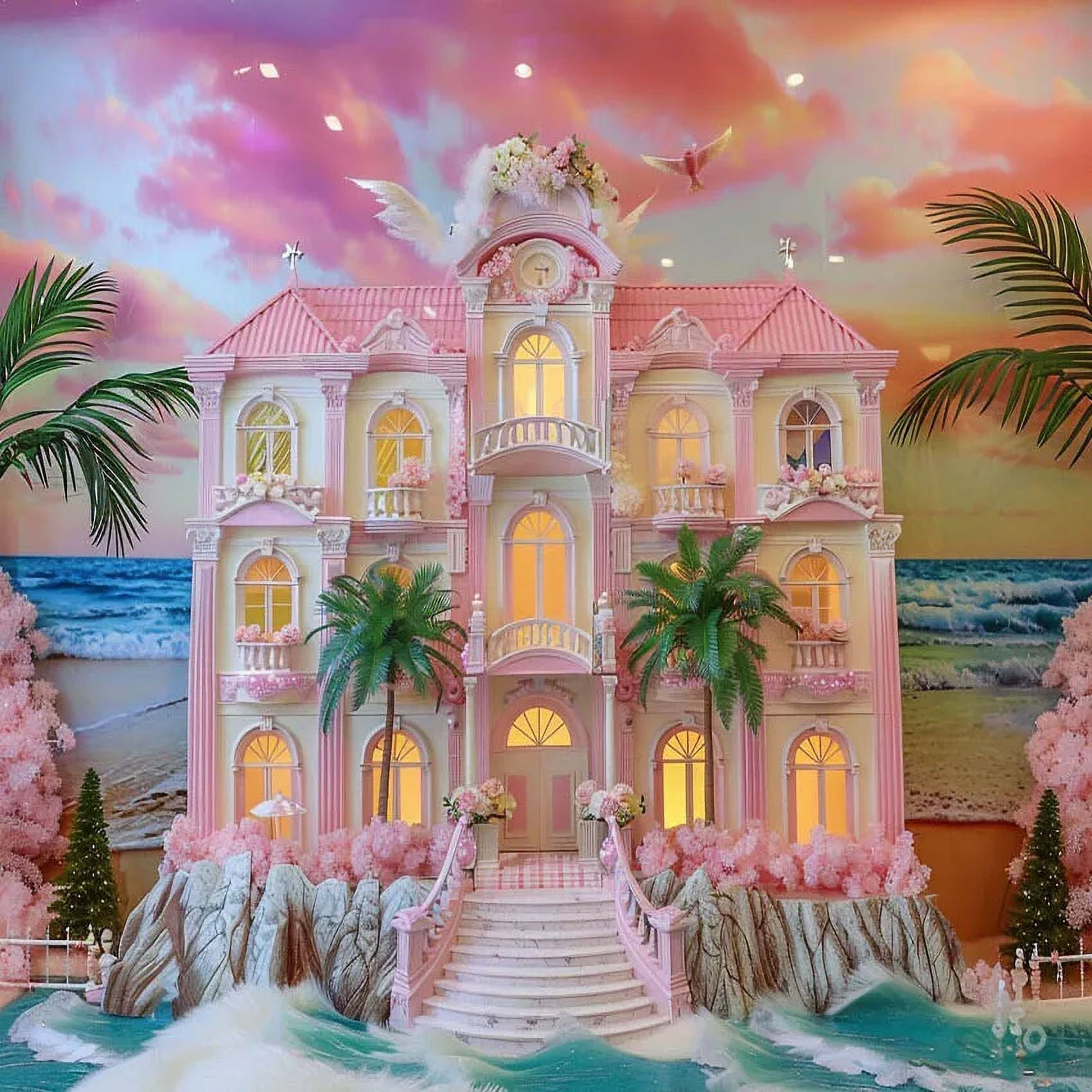 Summer Seaside Pink House Beach Princess Girl Birthday Party Portrait r ...