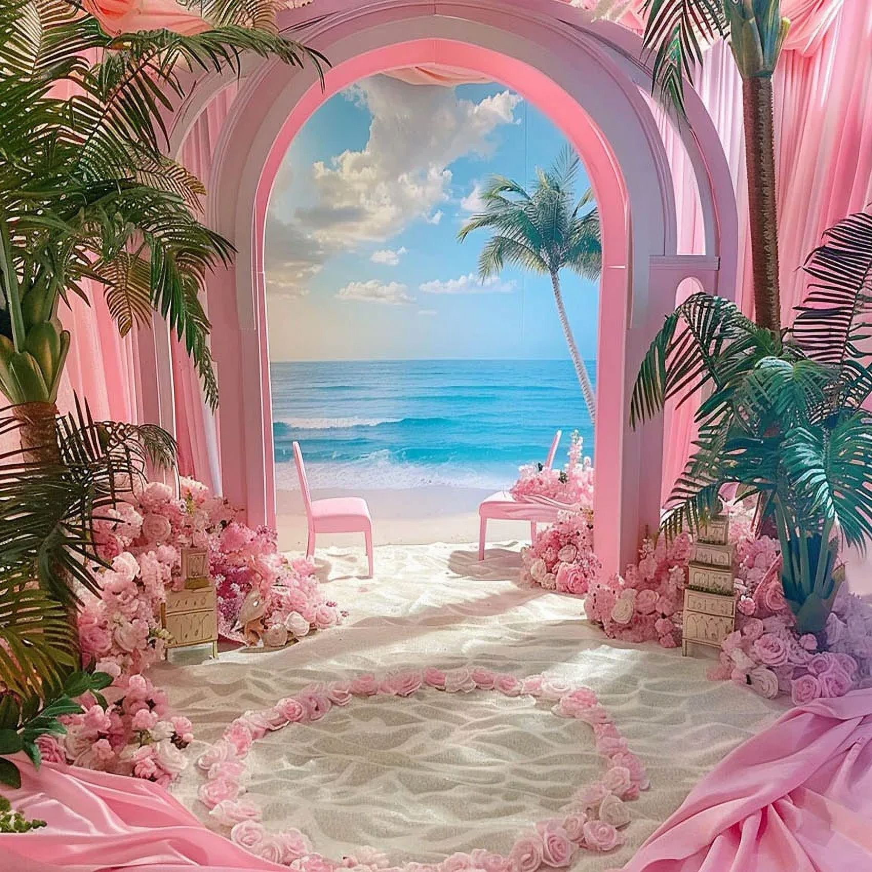 Summer Seaside Pink House Beach Princess Girl Birthday Party Portrait r ...