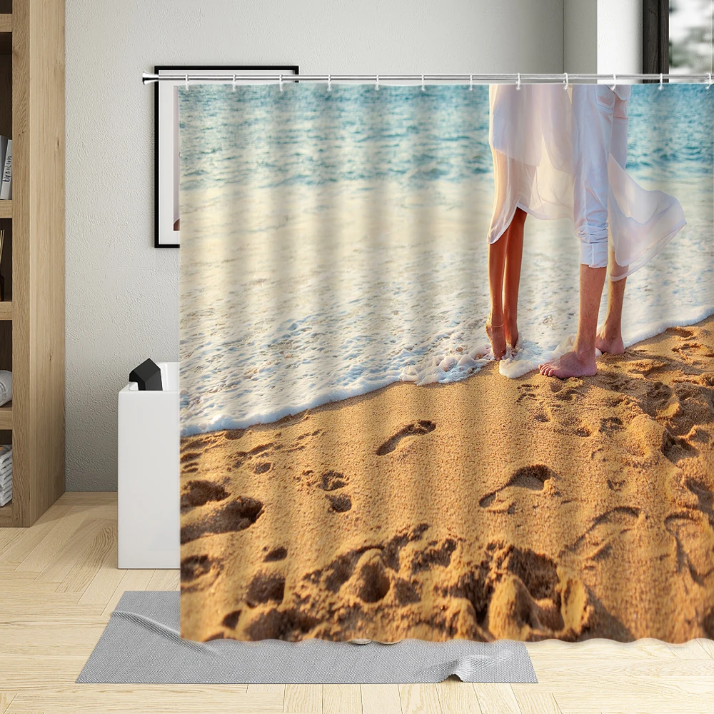 Summer Seaside Shower Curtain Sea Beach Shell Bathroom r Palm Tree Ocean Scenery Curtains With ...