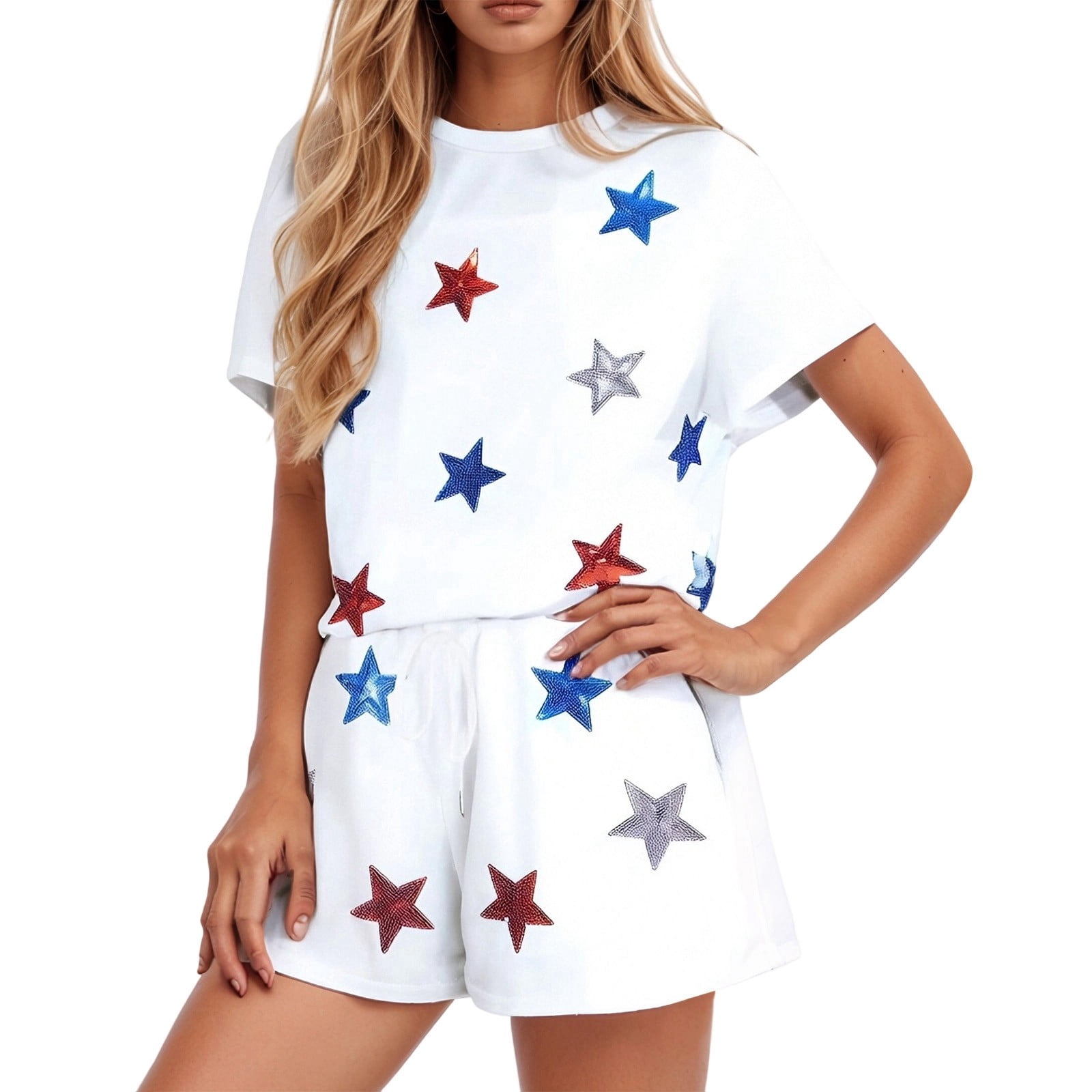 Summer Sets for Women Independence Day Striped Shirt and Shorts Set ...