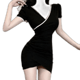 Summer Sexy Low Cut V Neck Dress With Contrasting Colors Tight Waist And Folds To Cover The