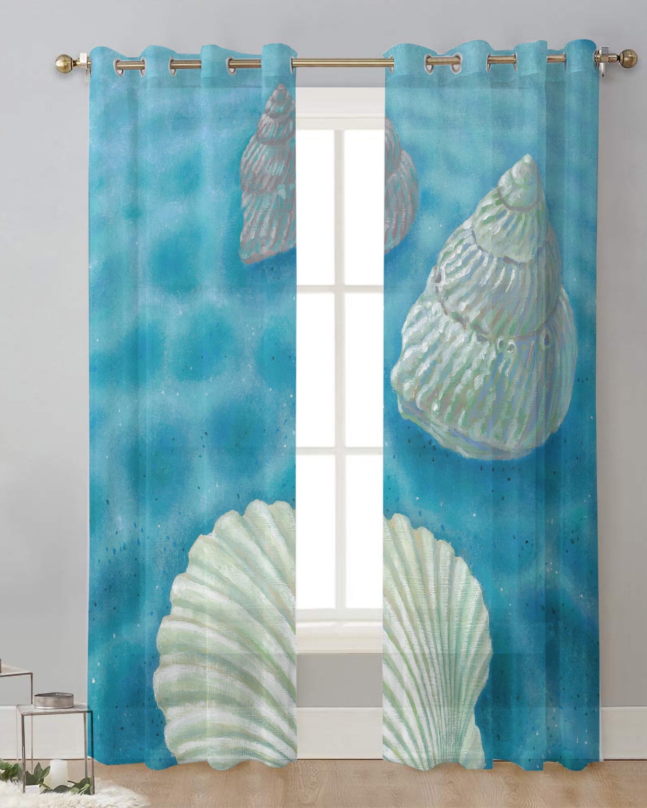 Summer Shell Conch The Sea Sheer Curtains for Living Room Printed Tulle ...