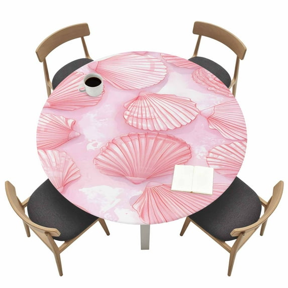 Summer Shell Round Fitted Tablecloth with Elastic Edge Beach Pink Table ...