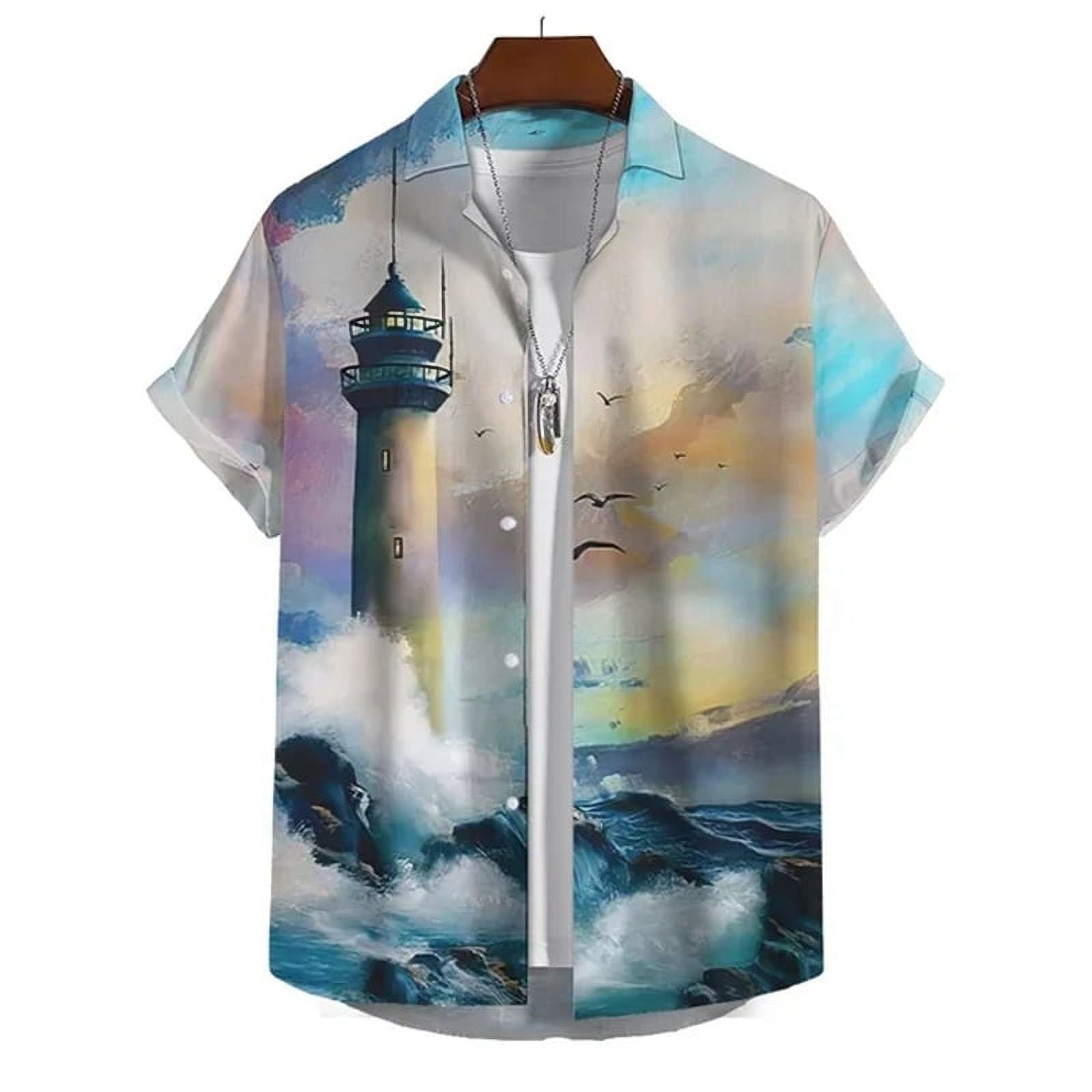 Summer Shirt For Men Clothing Lighthouse 3D Print Pattern Street Hip ...