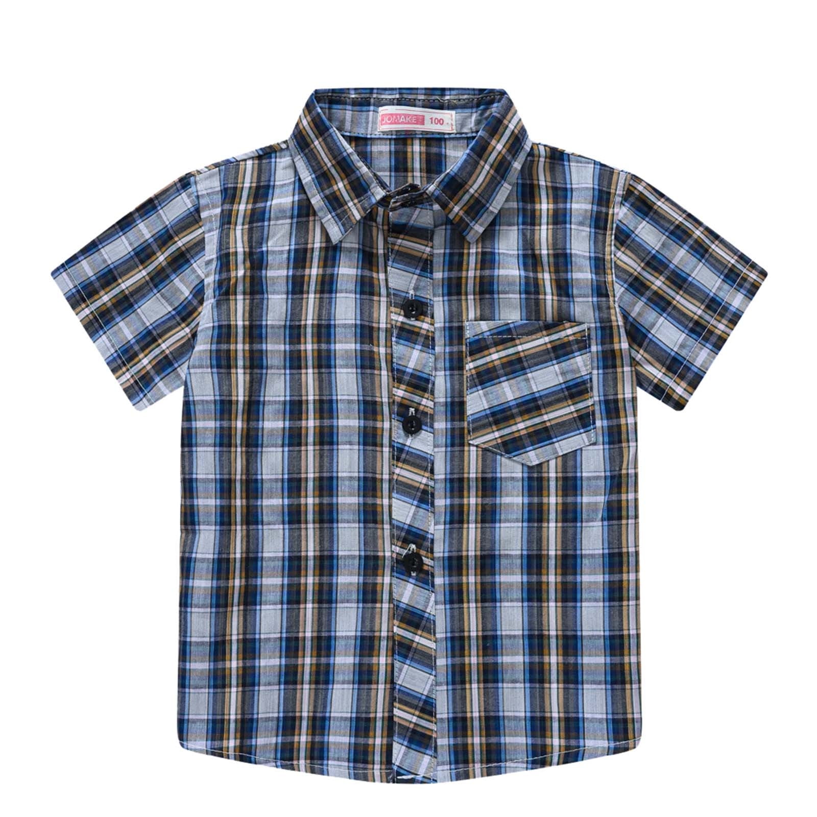 BJUTIR Summer Shirts For Boys Toddler Short Sleeve Fashion Plaid Shirt ...