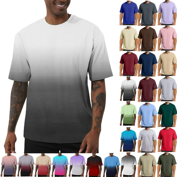 Summer Shirts for Men White Short Sleeve Crew Neck Gradient T Shirt S ...
