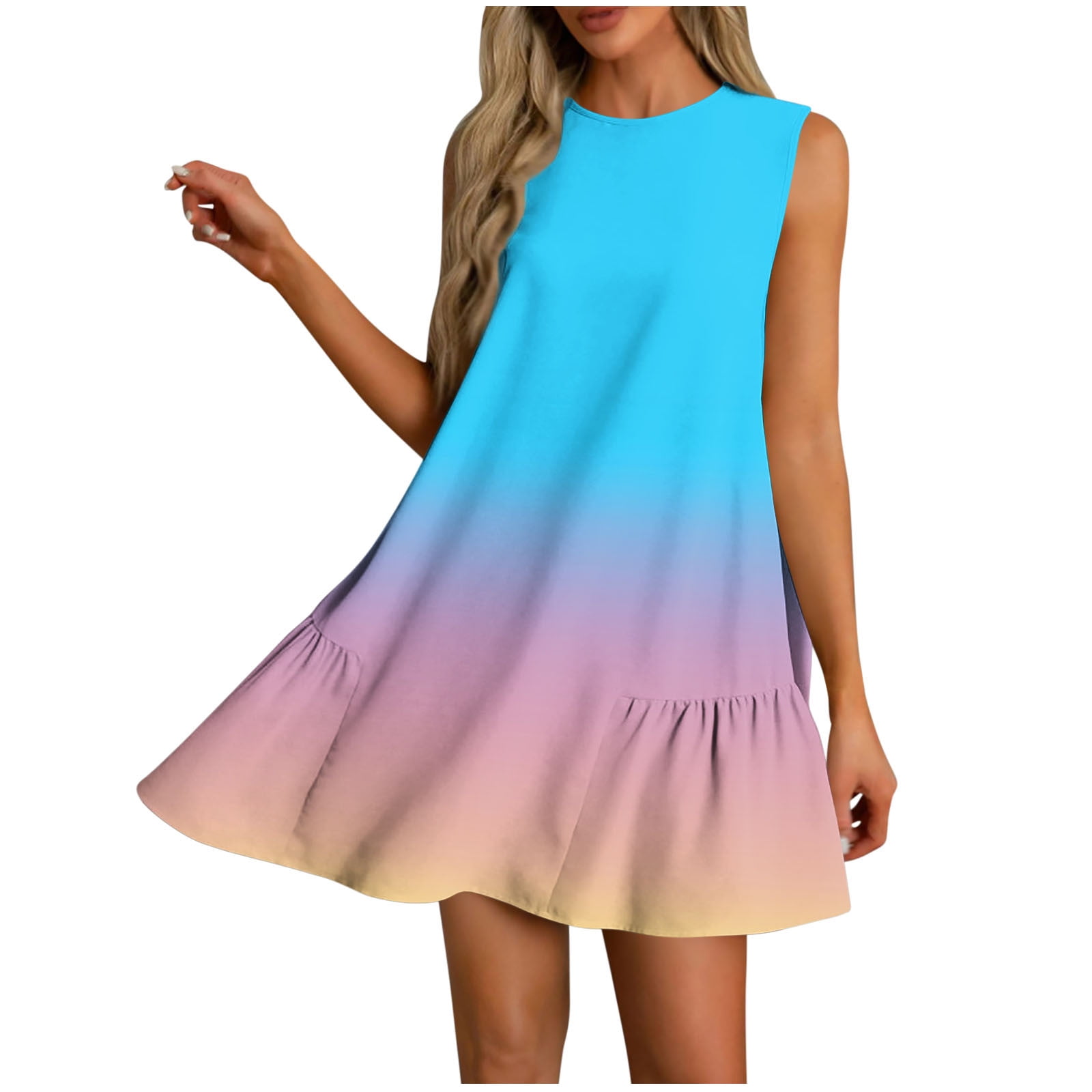 Summer Short Dress Womens Trendy Casual Gradient Color Sundress with ...