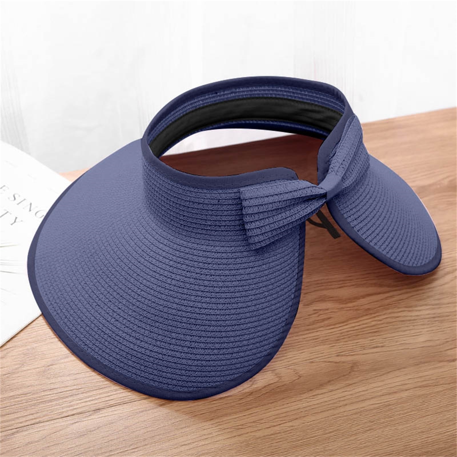 Summer Short Sleeve Beach Foldable Sun Hats for Women Blue Visor Wide ...