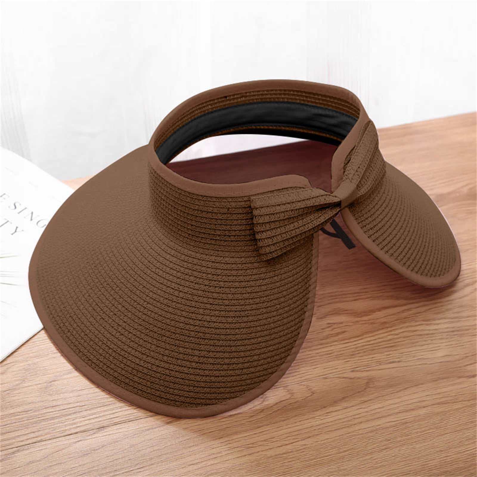 Summer Short Sleeve Beach Foldable Sun Hats for Women Brown Visor Wide ...