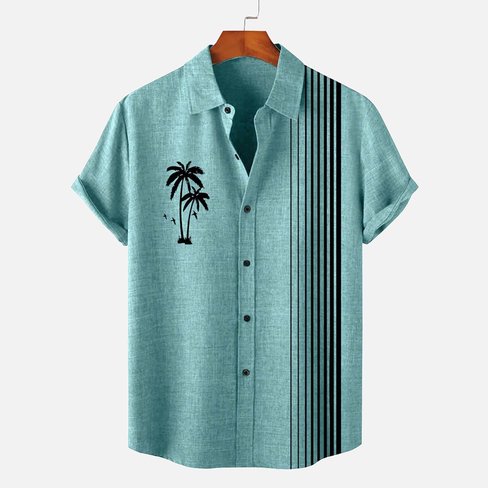 Summer Short Sleeve Big And Tall Floral Shirts for Men Blue Men's ...