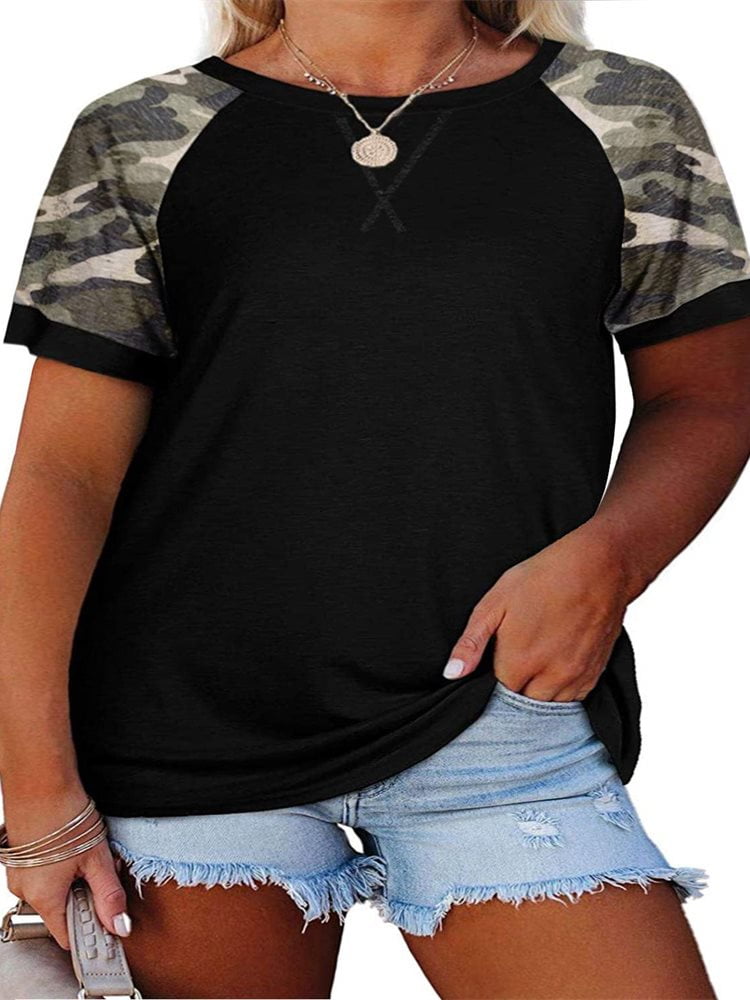 Summer Short Sleeve Camouflage Printing Plus Size T Shirt Women Casual