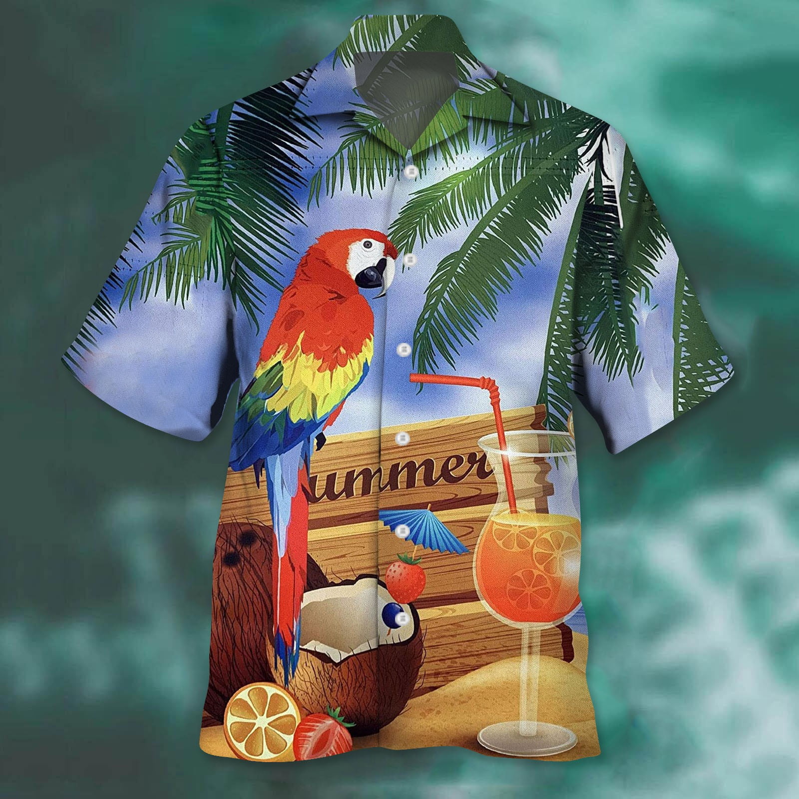 Summer Short Sleeve Hawaiian Loose Fit Beach Shirts for Men Blue Men's ...