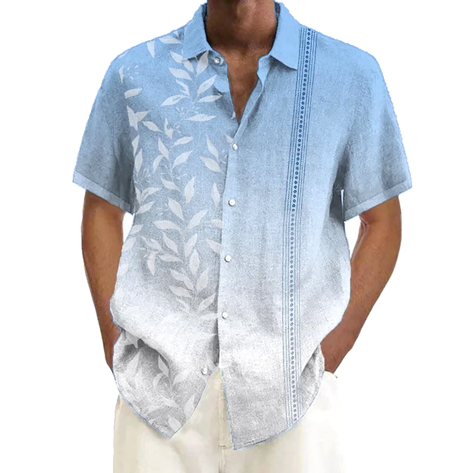 Summer Short Sleeve Hawaiian Shirts for Men Blue Men's Floral Tropical ...