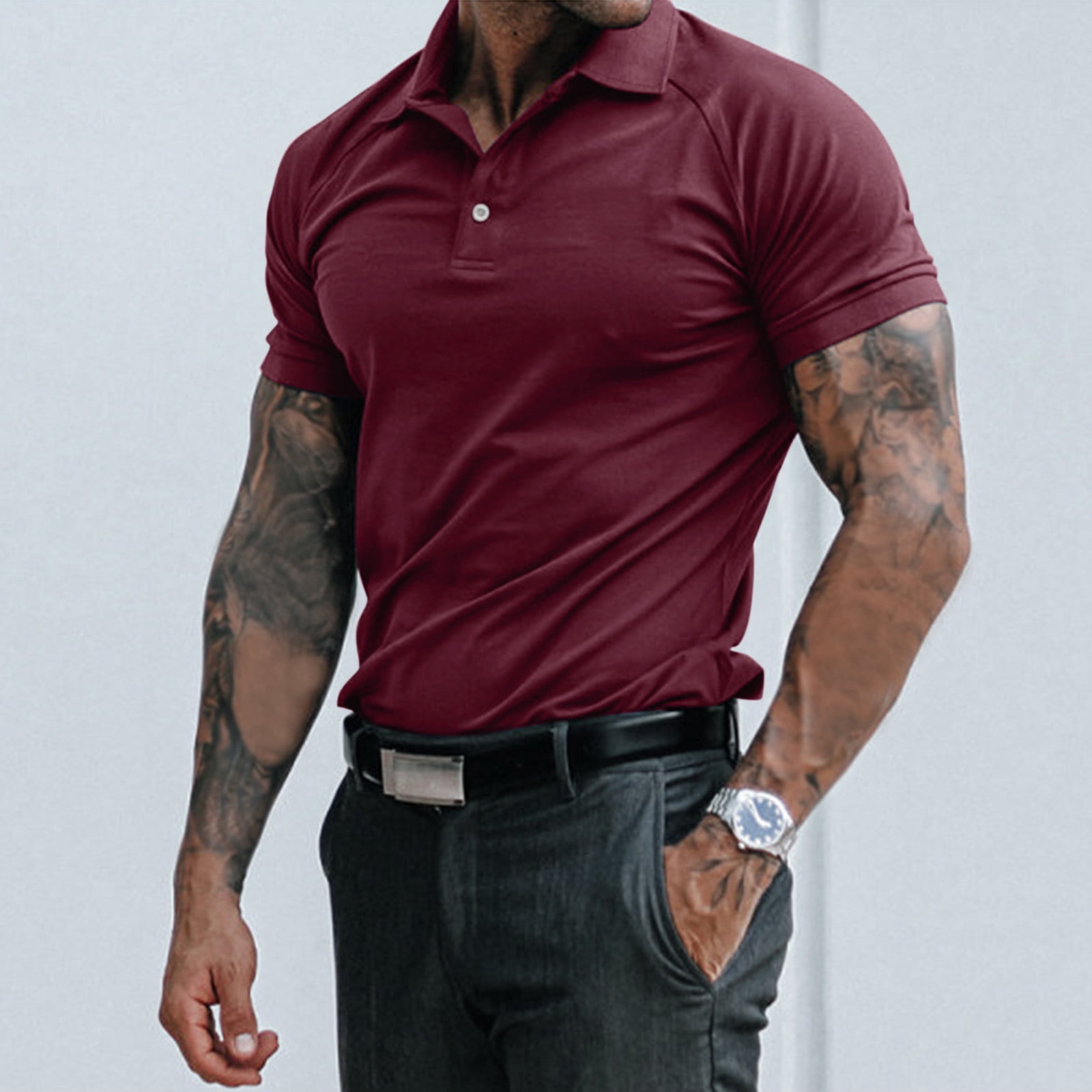Summer Short Sleeve Spandex Going Out Polo Shirts for Men Red Male ...