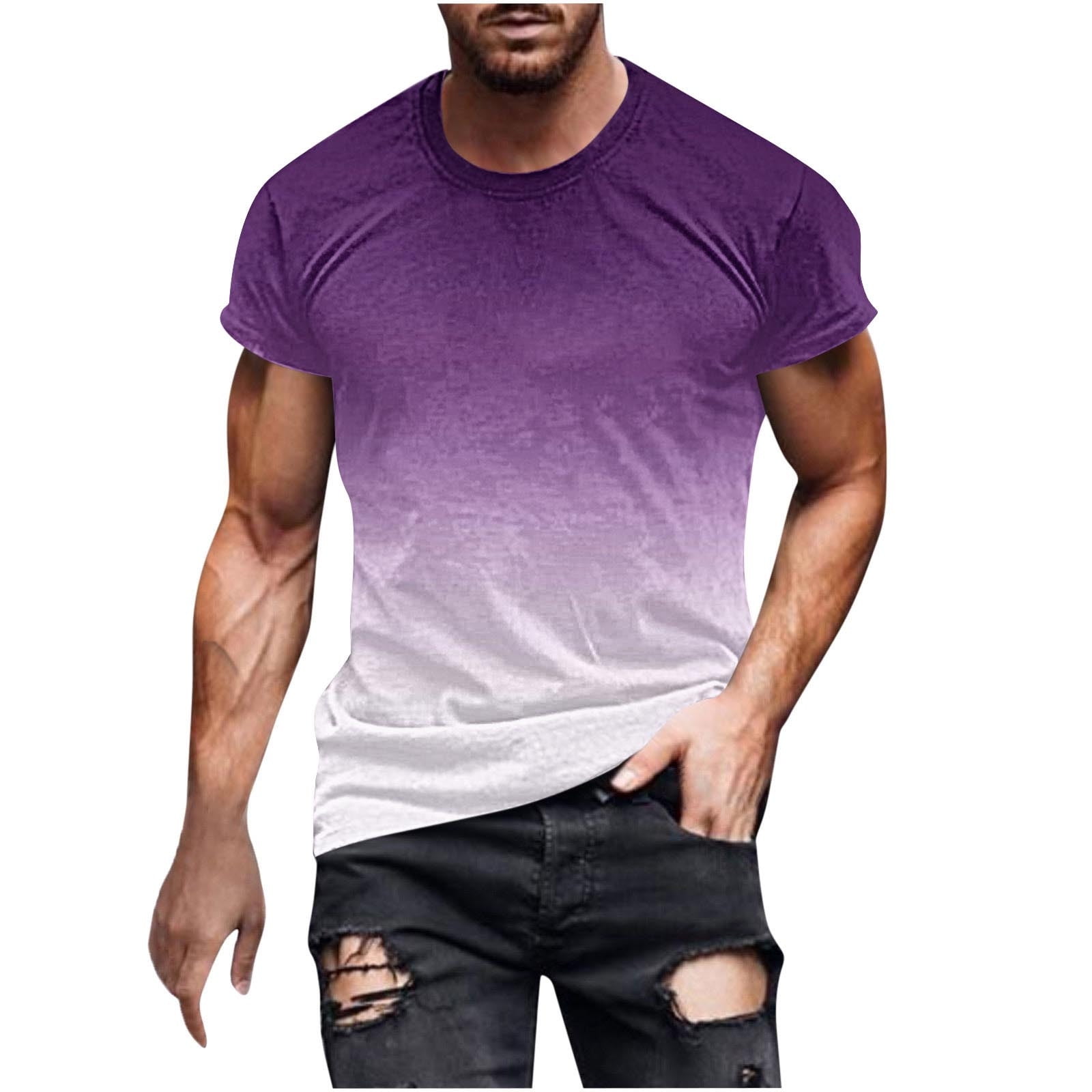 Summer Short Sleeve T Shirts for Men, Men's Casual Gradient Tie Dye Tee ...