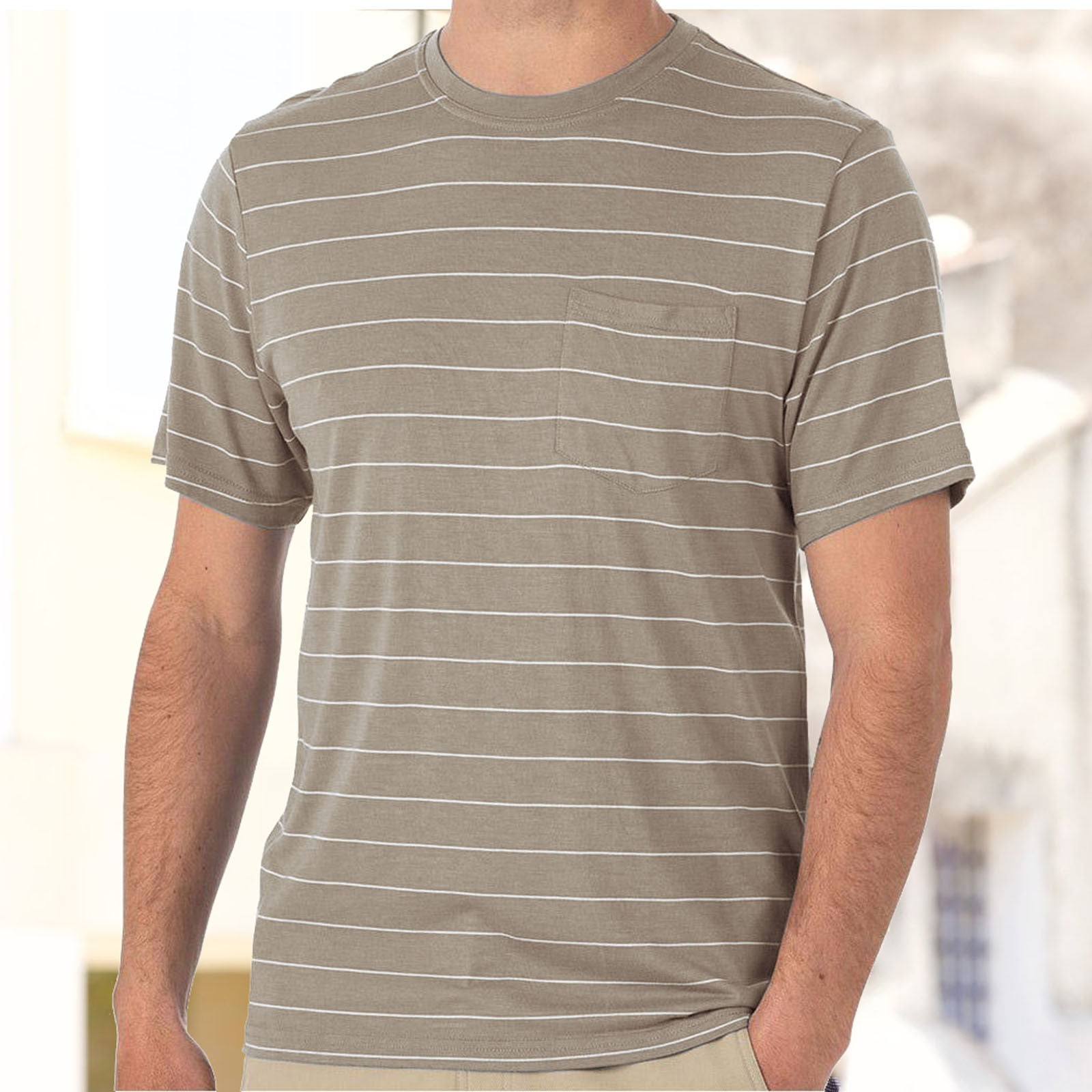 Summer Short Sleeve T Shirts for Men Yellow Mens Casual Pocket Basic ...