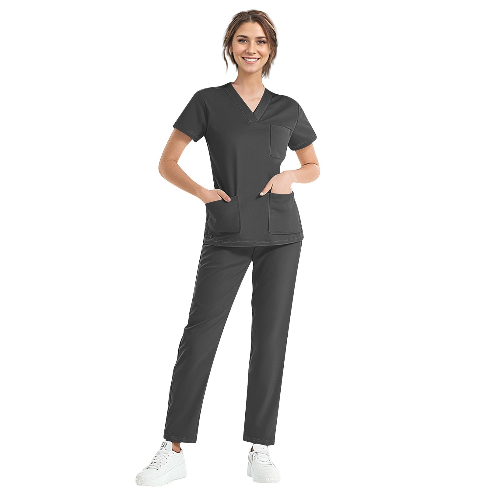 Summer Short Sleeve Work Scrub Women Easy Cutout Coloured V Neck Scrubs ...