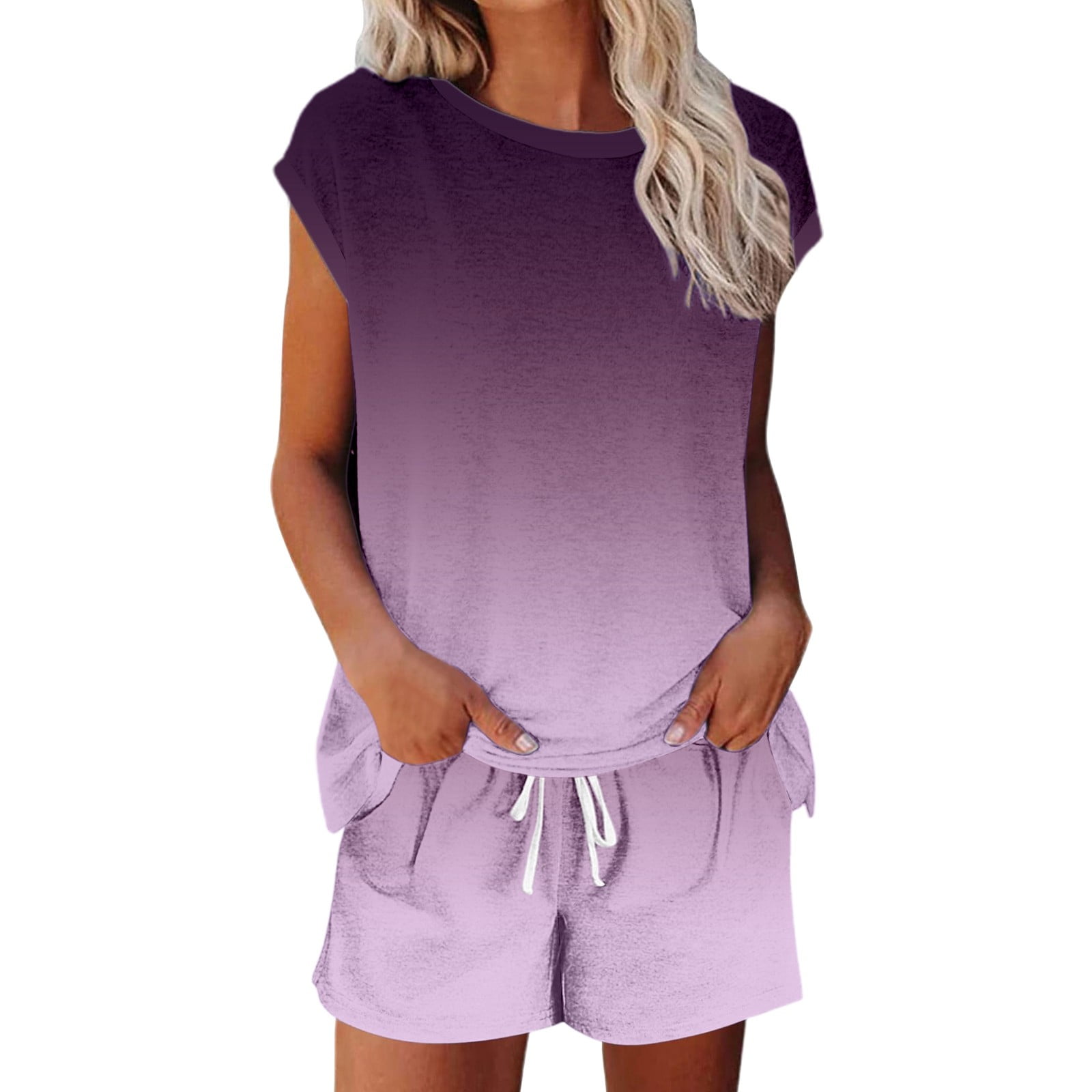 Summer Shorts Sets Everyday Wear Stylish Short Sleeve Gradient Tshirt ...