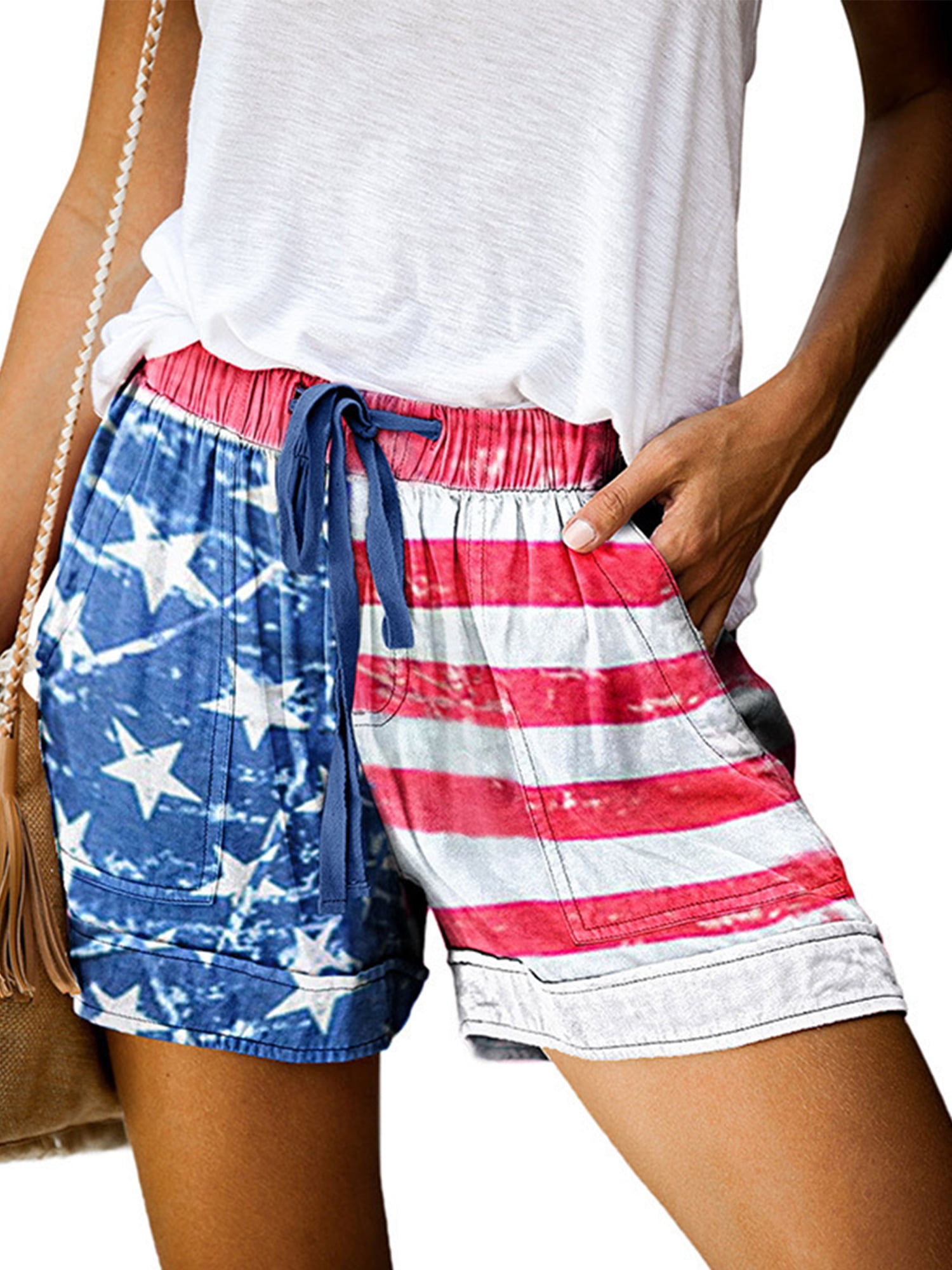 Summer Shorts for Women Solid Casual Fit Elastic Waist Pocket Pants ...