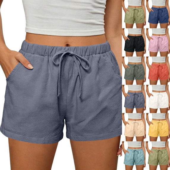 Summer Shorts for Women 2026 Trendy Elastic High Waisted Casual Linen ...