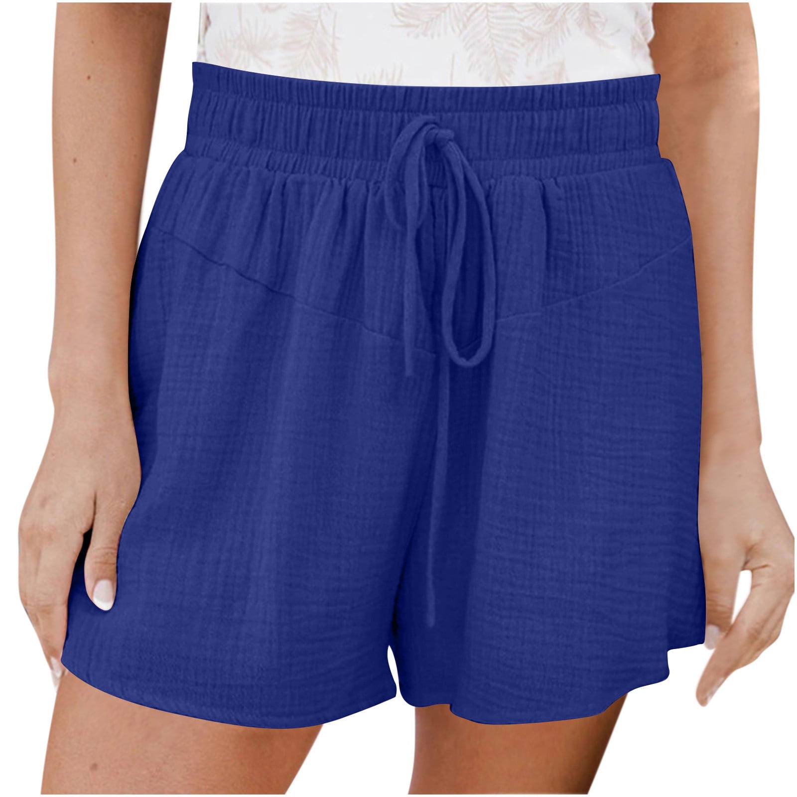 Summer Shorts for Women Elastic High Waist Drawstring Wide Leg Shorts ...
